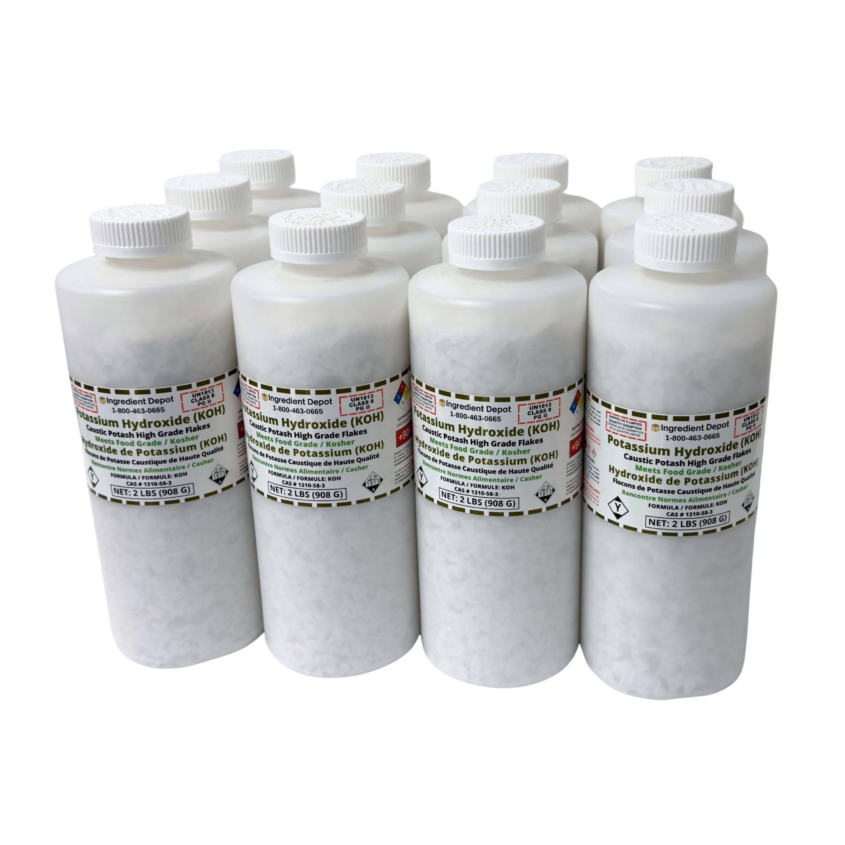 Potassium Hydroxide (KOH or Caustic Potash) Flakes 12 jars x 2 lbs ...