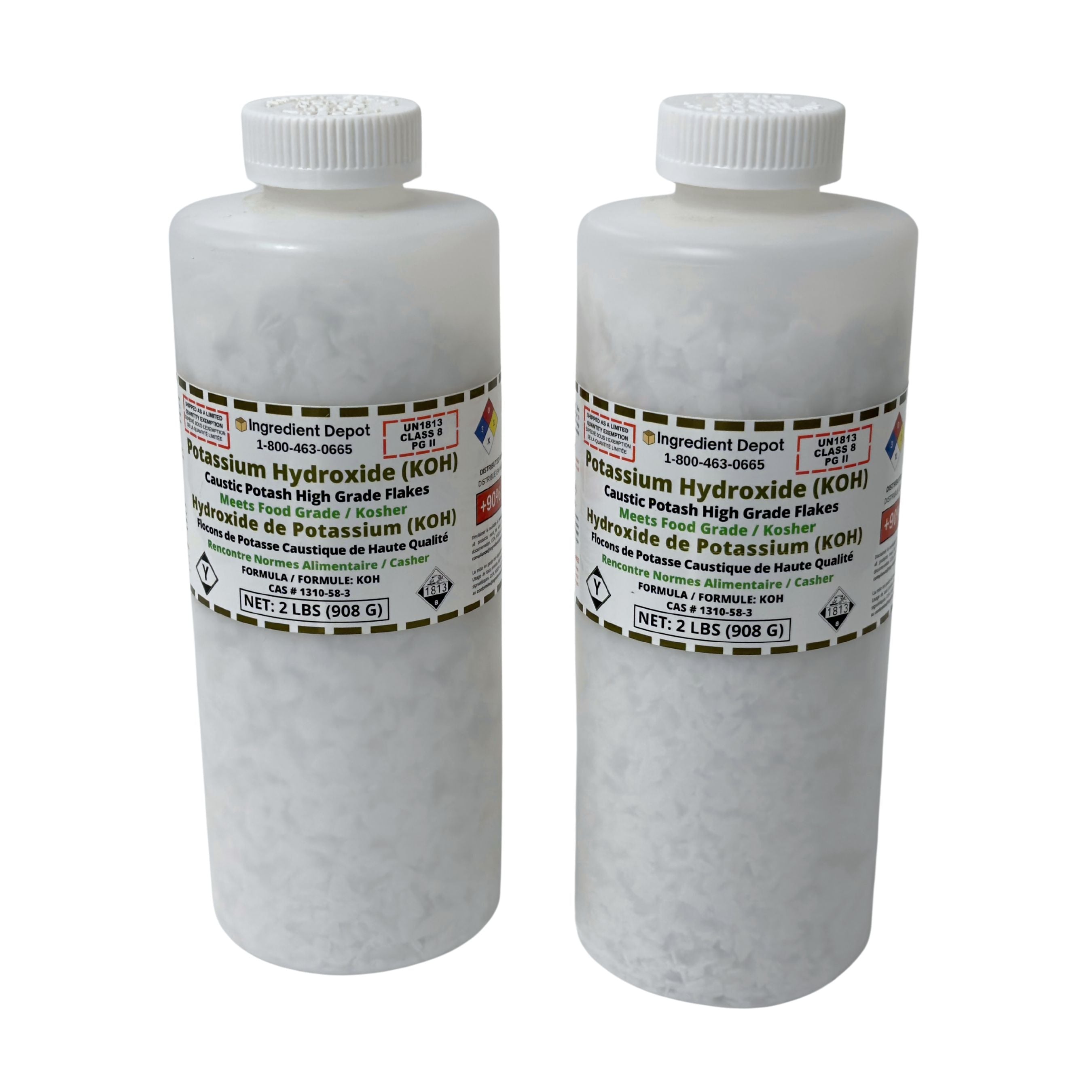 Potassium Hydroxide (KOH or Caustic Potash) Flakes 2 jars x 2 lbs ...