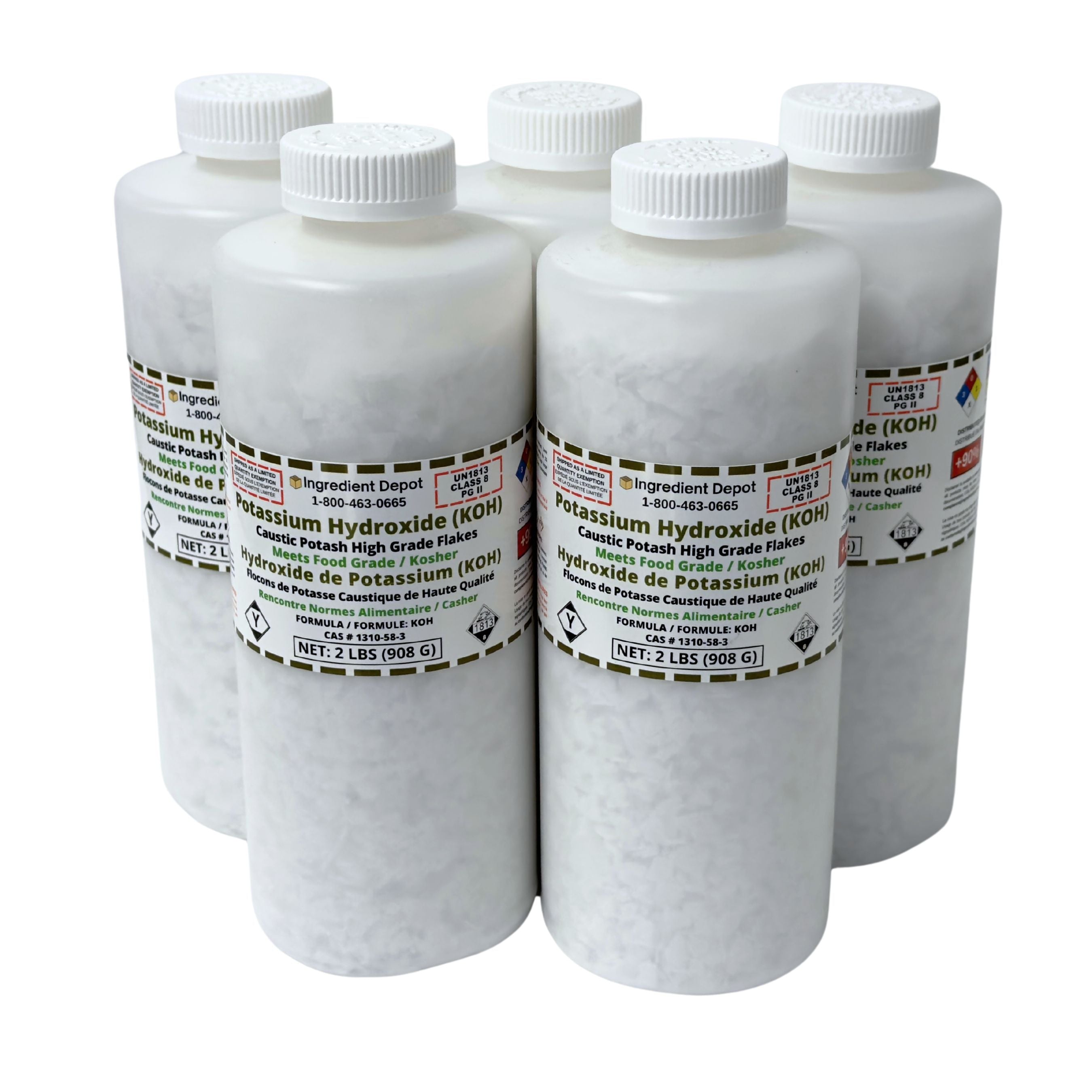 Potassium Hydroxide (KOH or Caustic Potash) Flakes 5 jars x 2 lbs ...