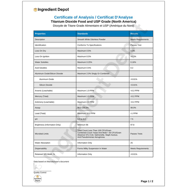 Titanium Dioxide Food and USP Grade 25 kgs - Ingredient Depot